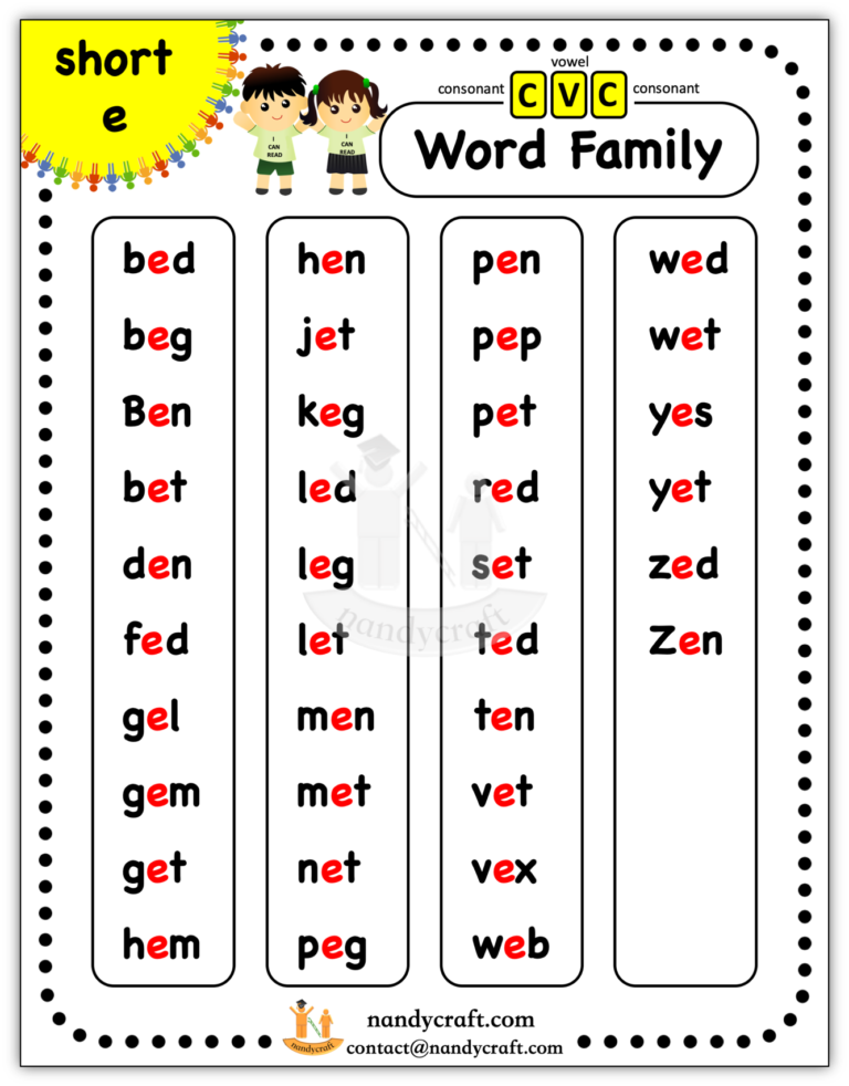 Short e | CVC | Word Family | NandyCraft